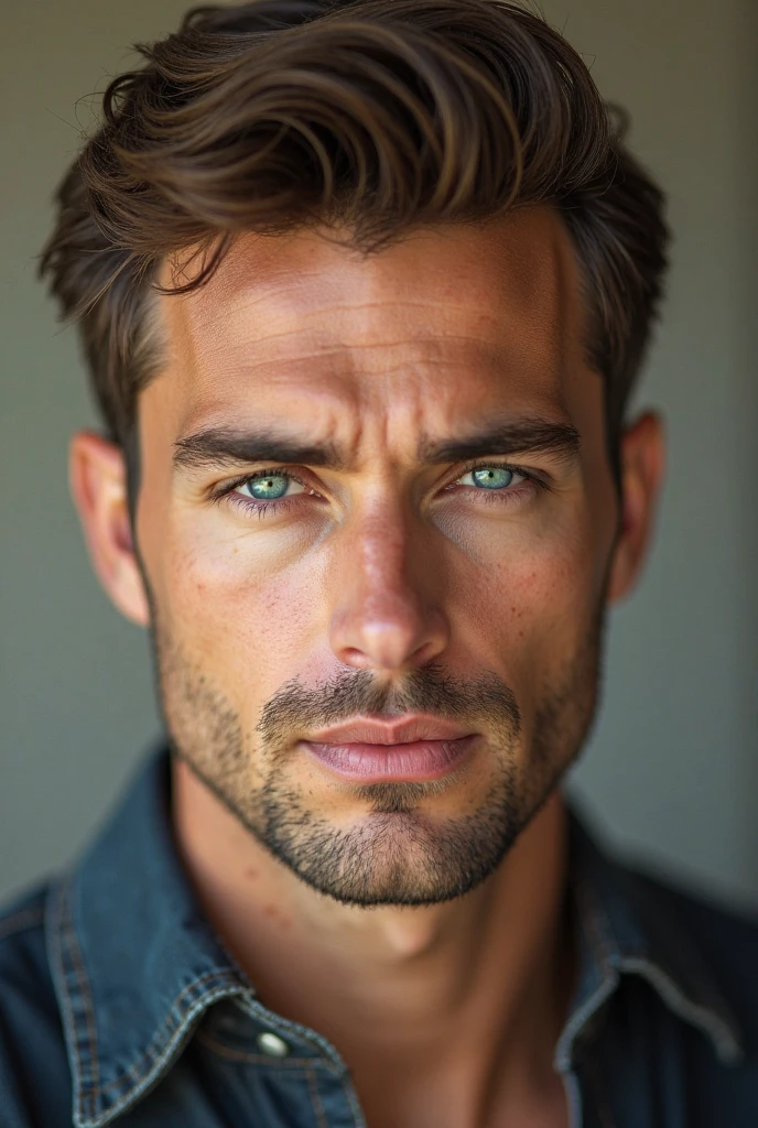 Homme yeux bleu vert , cheveux court brun , très très beau - SeaArt AI