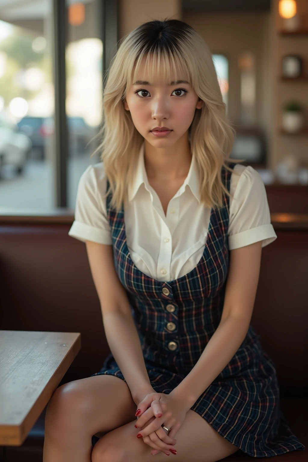 Super beautiful、Beautiful Face、white、American beauty is sitting - SeaArt AI