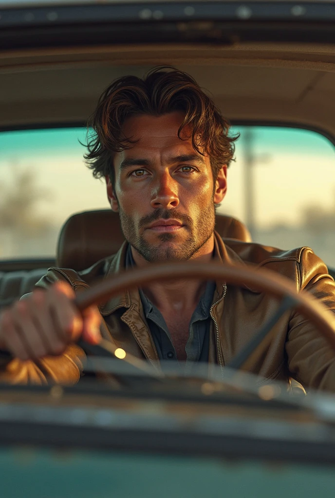 Chestnut man with brown eyes. In a car 986 - SeaArt AI