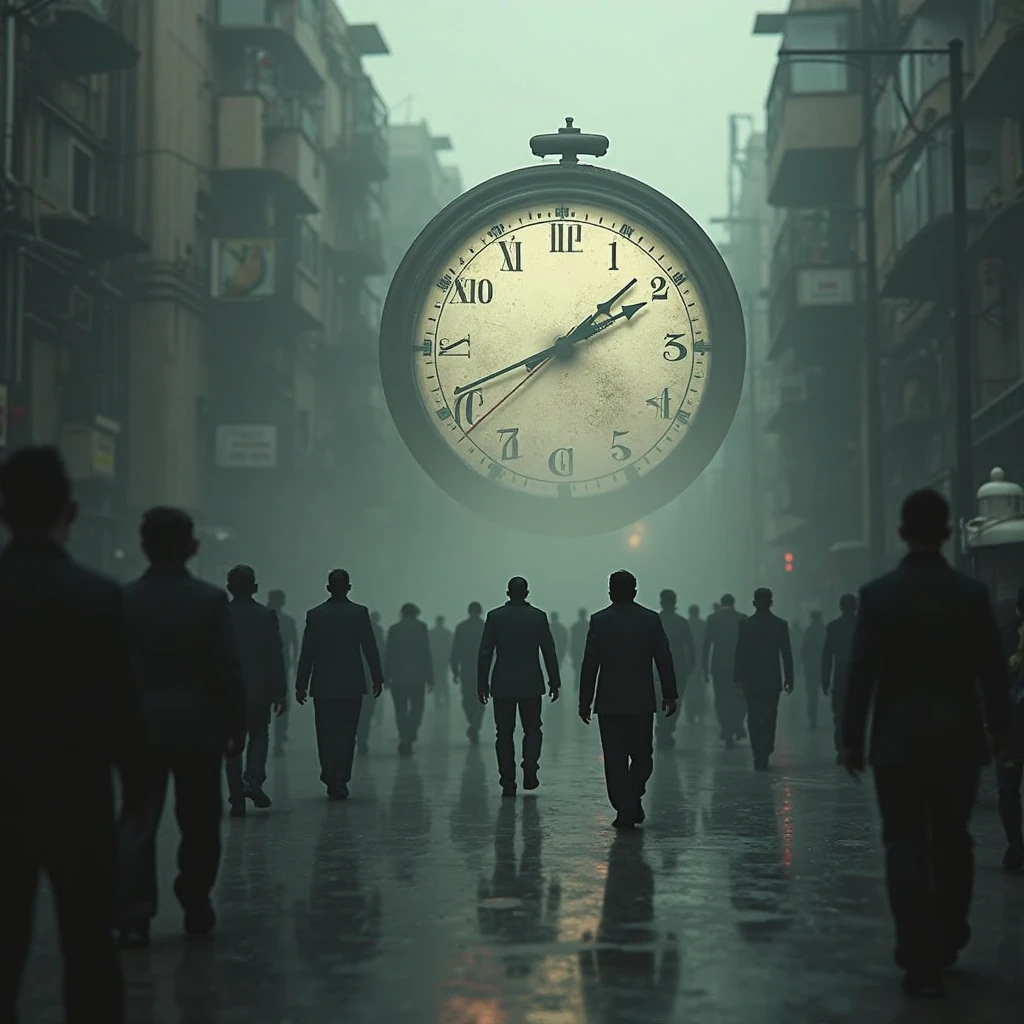 "Clock ticking fast, people unaware, caught in daily routine - SeaArt AI