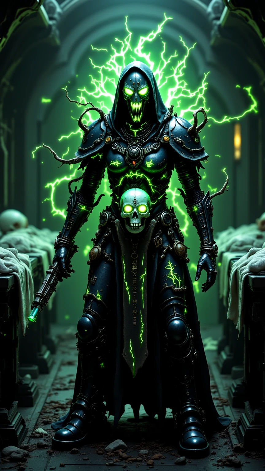 Warhammer 40K Necron dystopian, ultra-detailed. A Plasmancer Surgeon ...