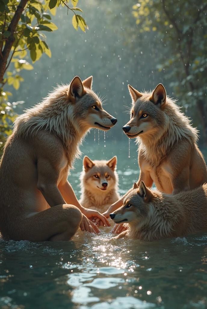 Furrys naked male wolves bathing together totally naked - SeaArt AI