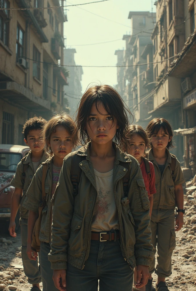 Two young girls standing in an abandoned building with a doorway ...