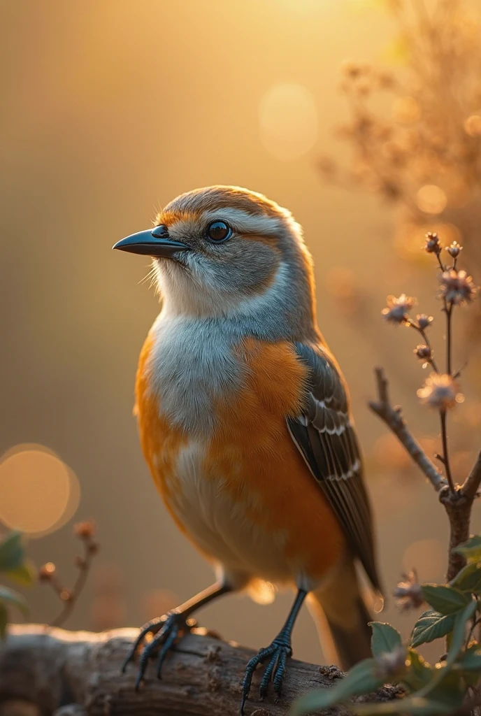 A mesmerizing close-up portrait of a gorgeous little bird illuminated ...