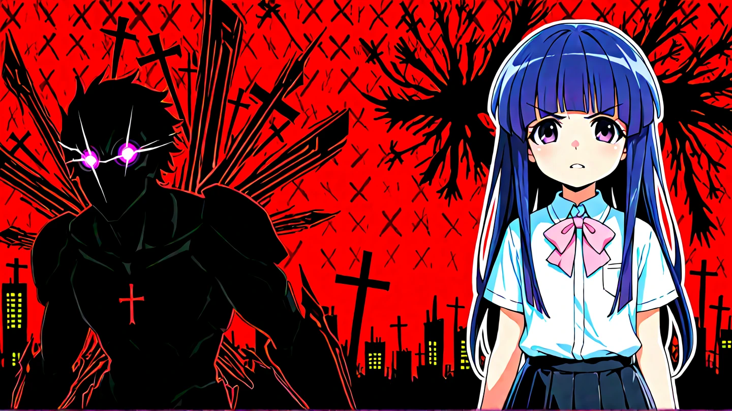 Looking at viewer, angry, happy, city, 1girl, furude rika, long hair ...