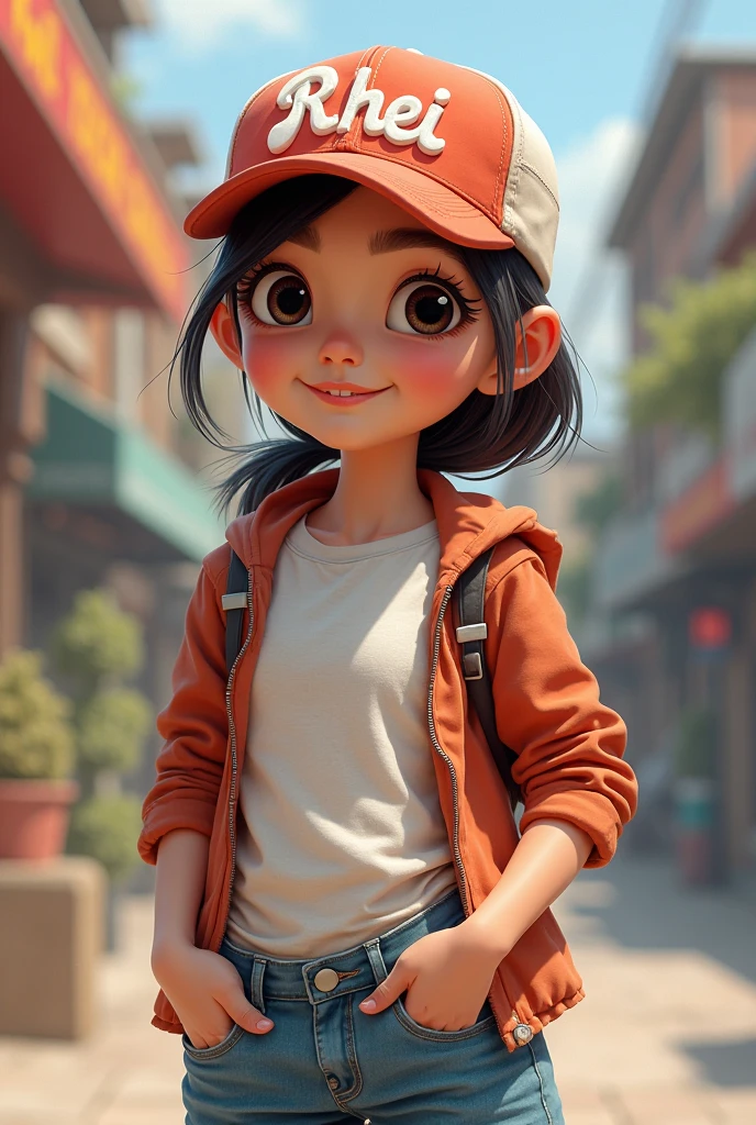 Girl with Cap with"Rhei"name on it - SeaArt AI