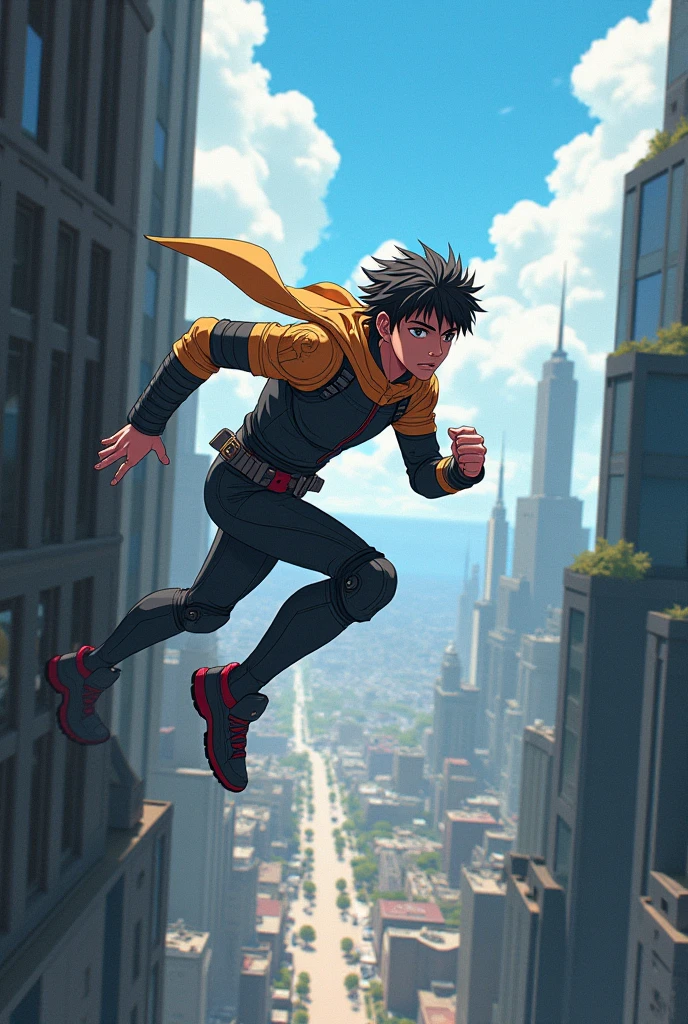 Anime man running on the wall through the city to the outlands - SeaArt AI