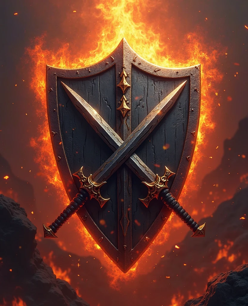 Create a gaming icon, shield and swords, pretty colors. Guild named ...