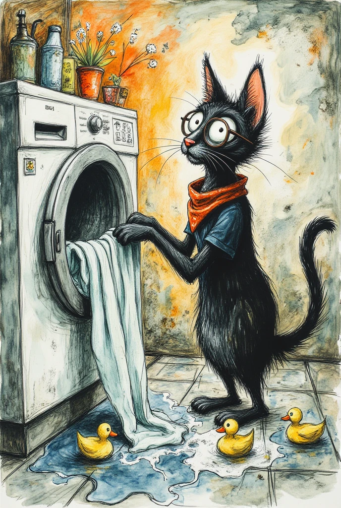 He stands on two paws in gloves, glasses and a bandana, a beautiful ...