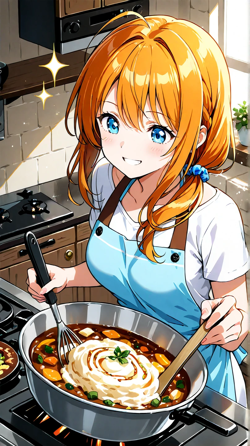 彼女は何か料理をしていますか?