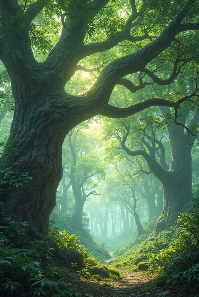 A large tree canopy inside the forest. - SeaArt AI