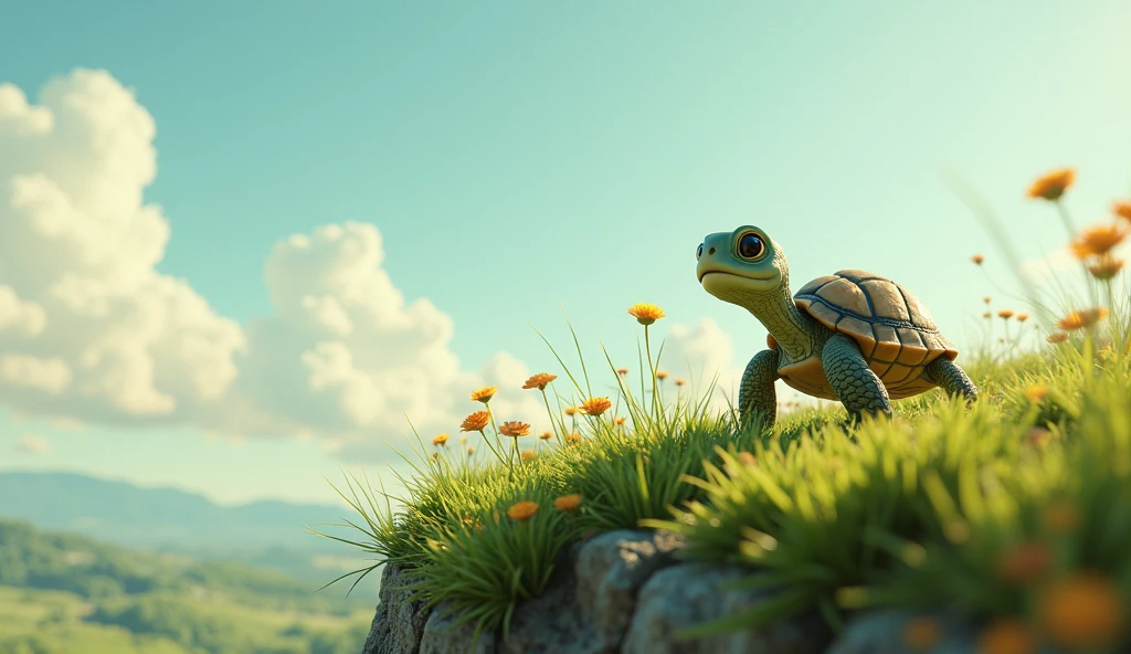 Wide shot, long shot, from afar, bird’s eye view |A cute turtle ...