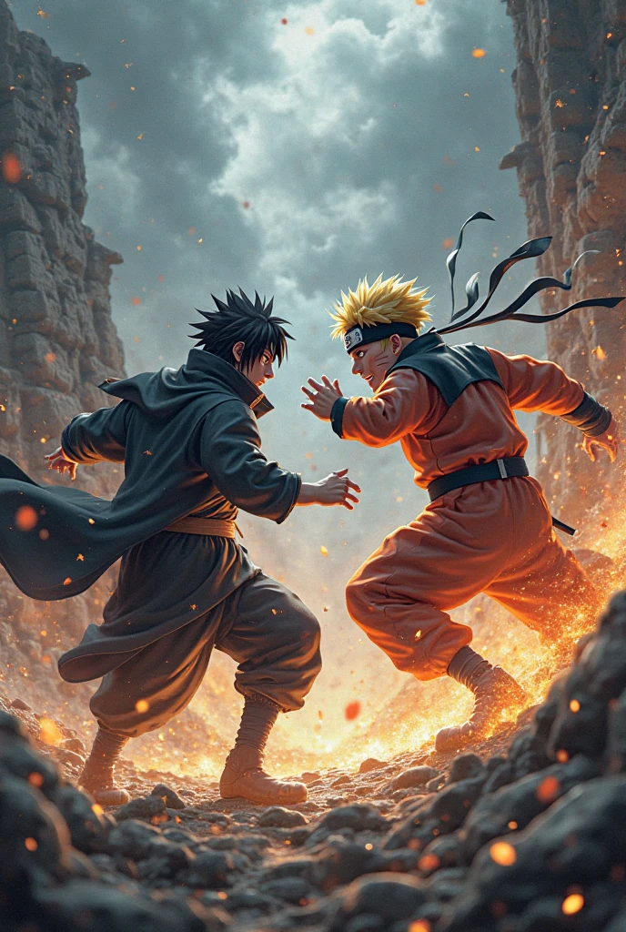 Naruto and Sasuke fight - SeaArt AI
