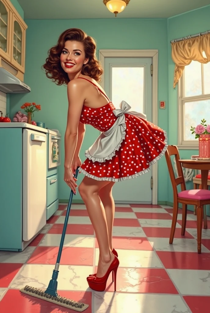 Concept: ((Pin-Up Style Portrait)). A glamorous 1950s pin-up housewife ...