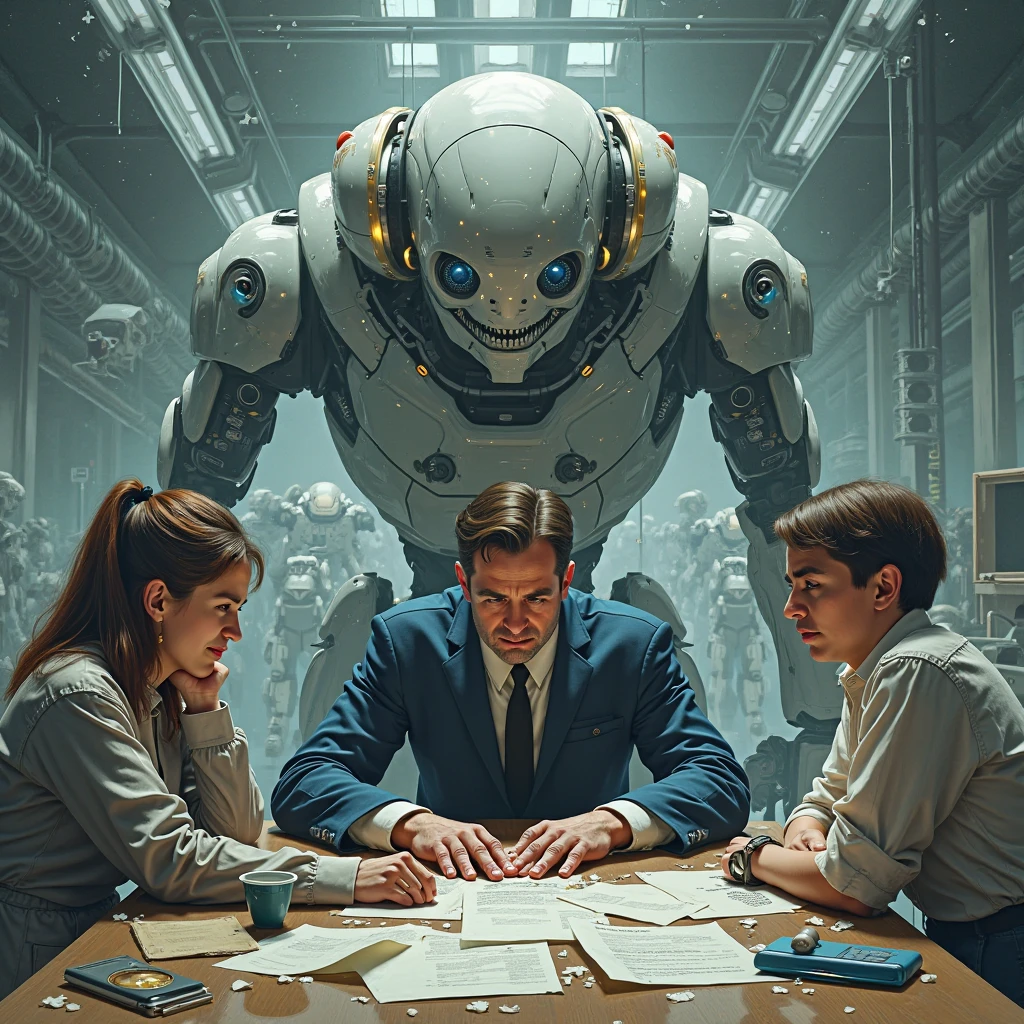 Automation and unemployment An illustration showing robots or AI ...