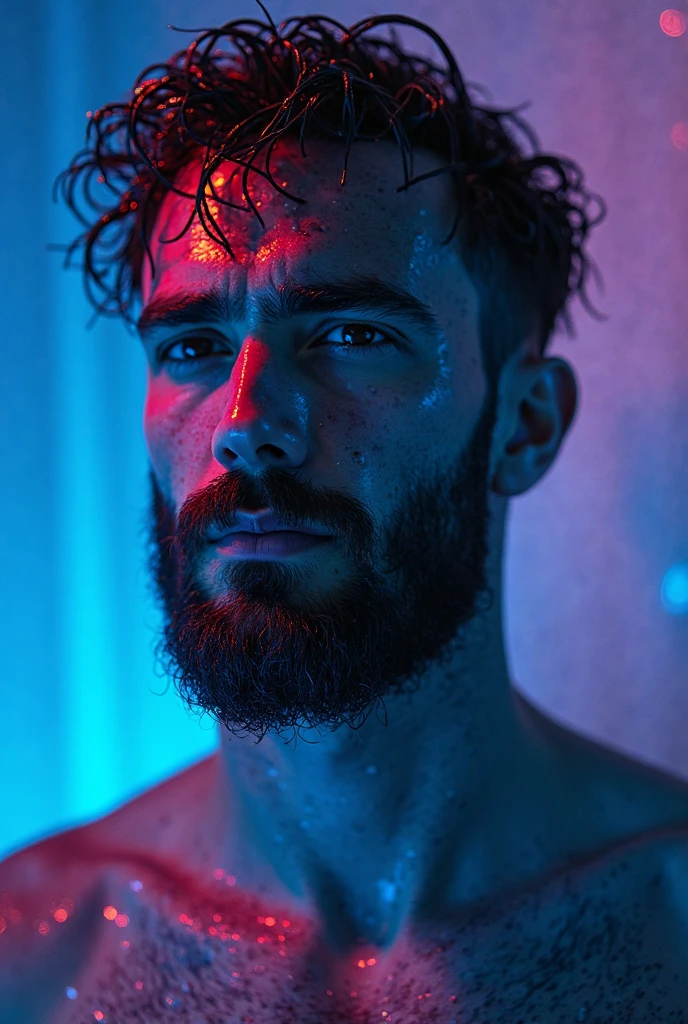 The whole body was soaked with water.the scene is illuminated ...