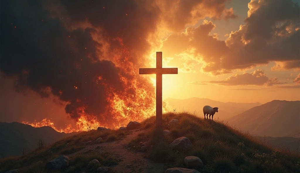 “Split-screen: left side shows terrifying imagery—beasts, fire - SeaArt AI