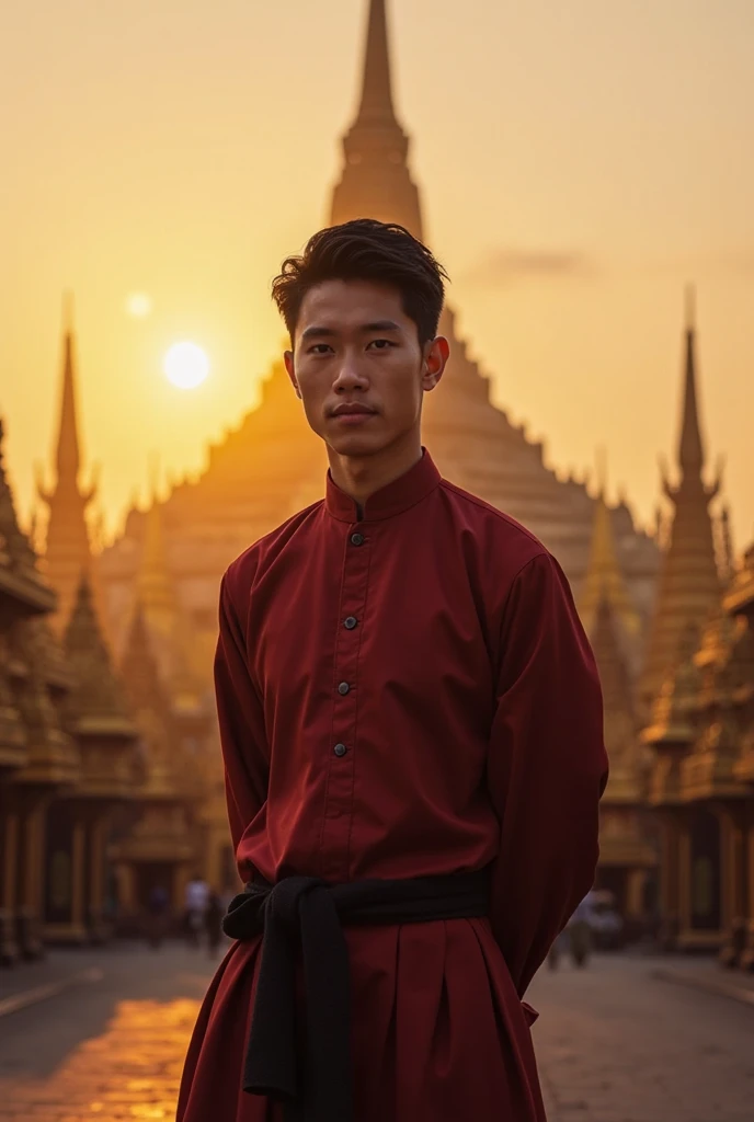 "Portrait of a handsome young Burmese man with short black hair - SeaArt AI