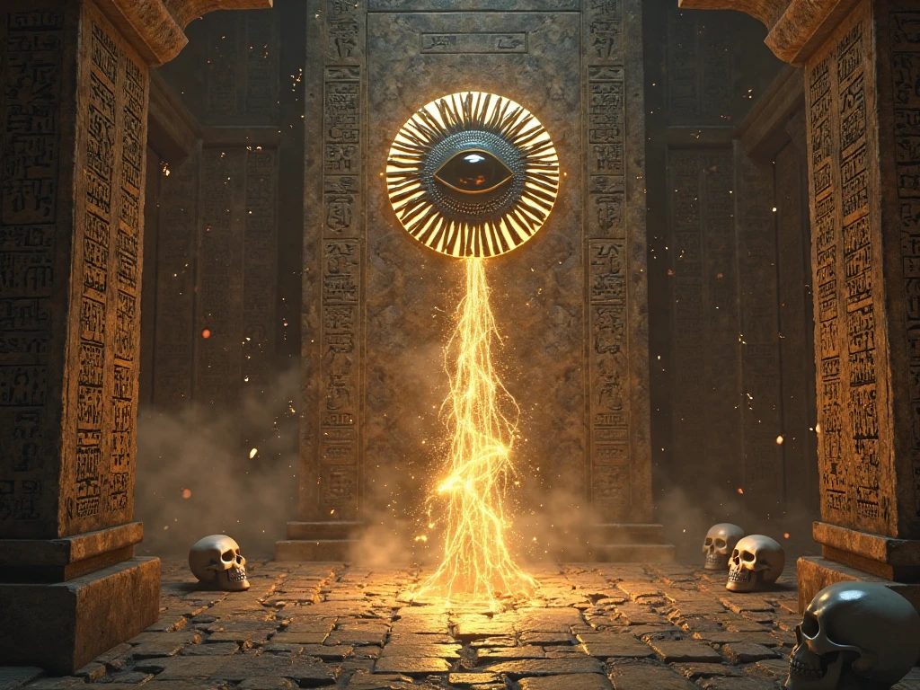 A symbolic scene of a pharaonic curse: illuminated inscriptions - SeaArt AI