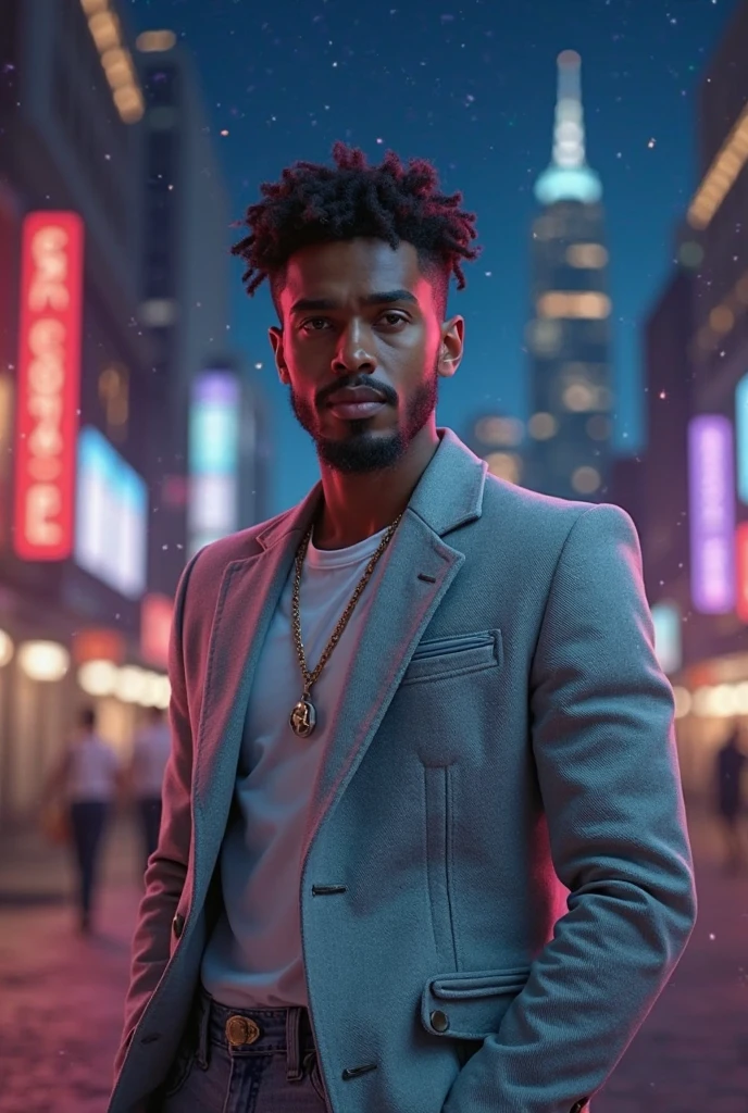 "Young Ethiopian male singer, short curly hair, thin mustache and ...