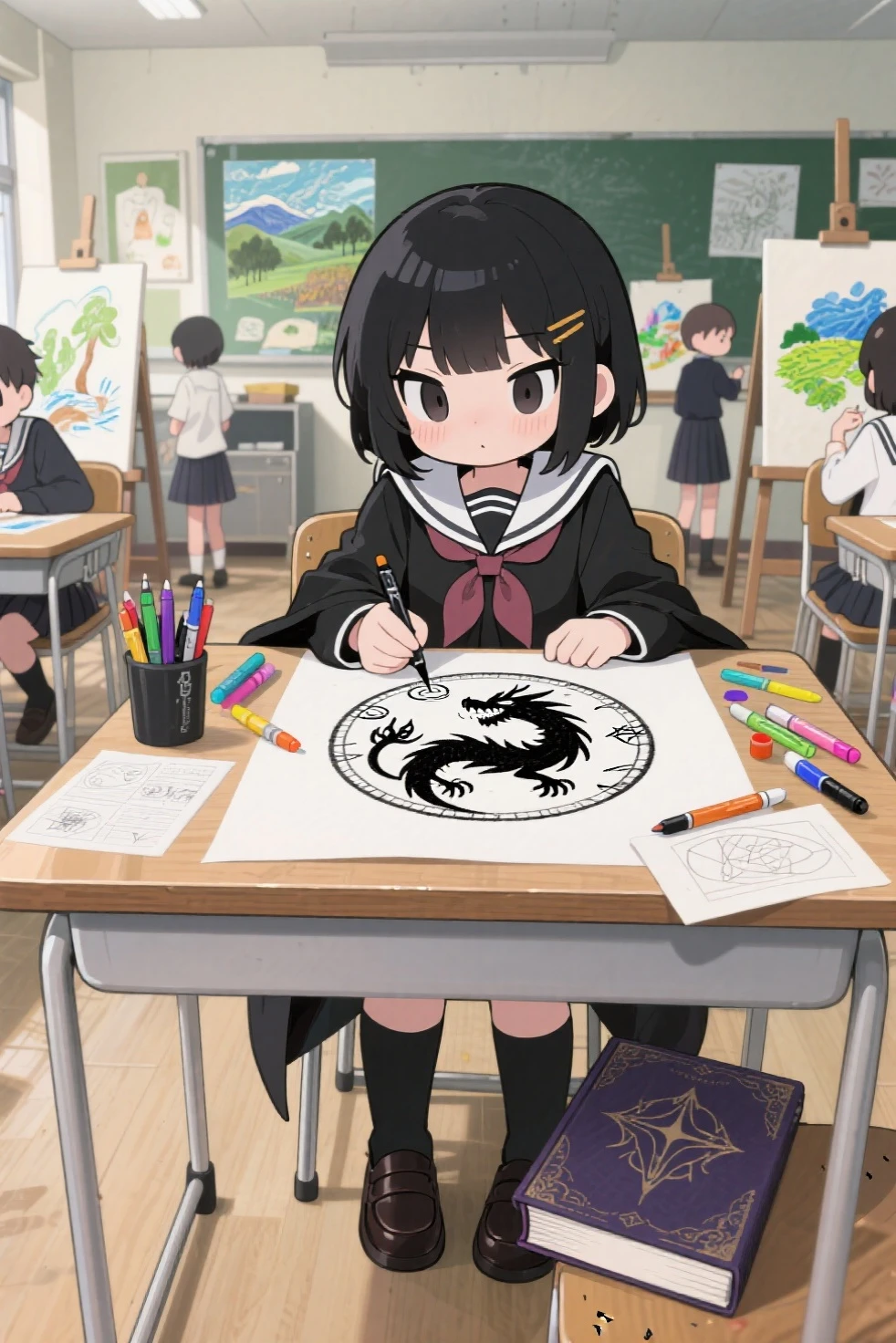 We draw a sealed dragon in art class.💖