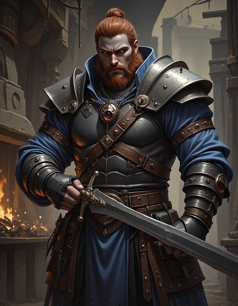 A Male Goliath Fighter Blacksmith, with light gray brown skin - SeaArt AI