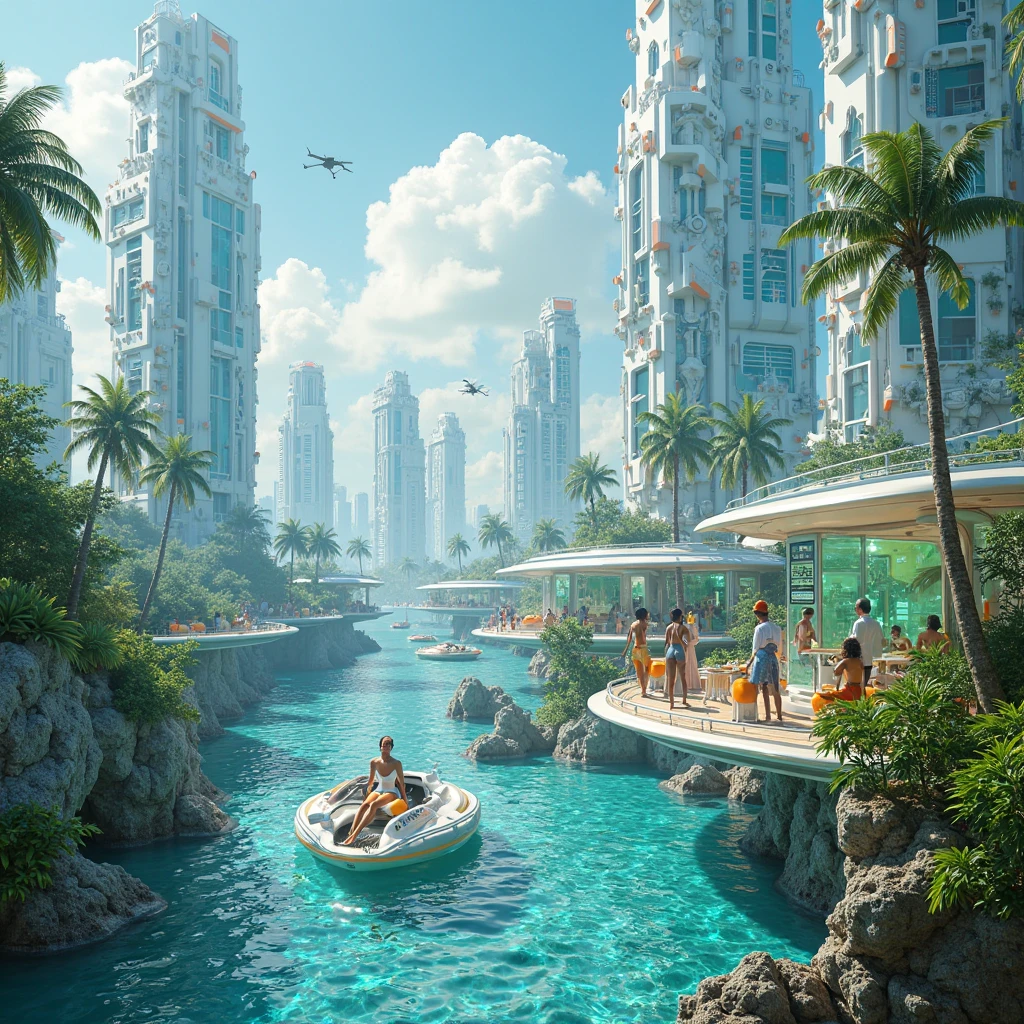 Futuristic Caribbean civilization in the year 2300. - SeaArt AI