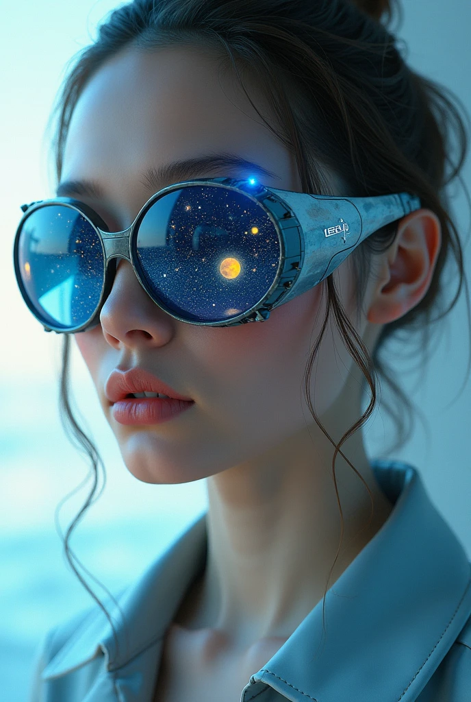 The model is wearing glass sunglasses with stars and the moon on the ...