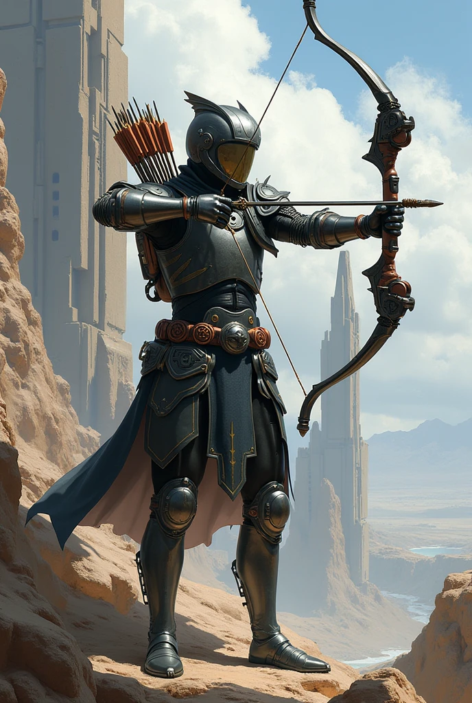 Rpg, archer wearing medieval futuristic armor holding a bow - SeaArt AI