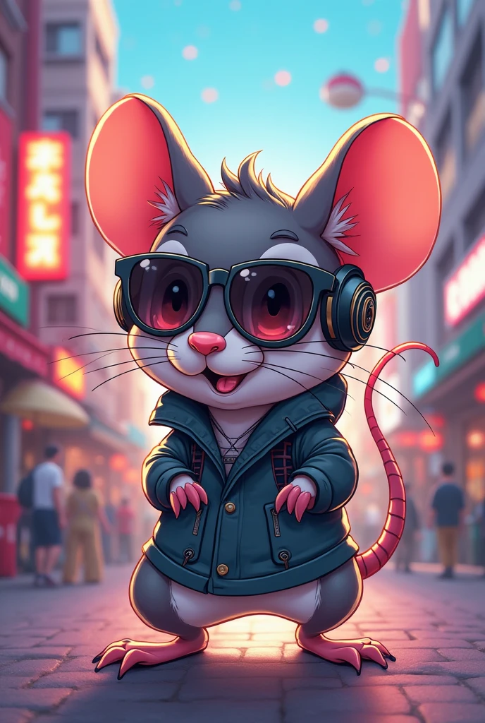 Rata Topo anime version with sunglasses and headphones in the ears ...