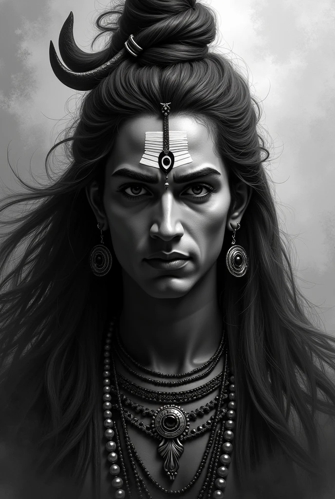 Mahadev portrait as a painting in black and white with shades of grey ...