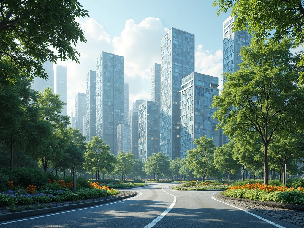 Cityscape, sideways road, multi-storey buildings in the background ...