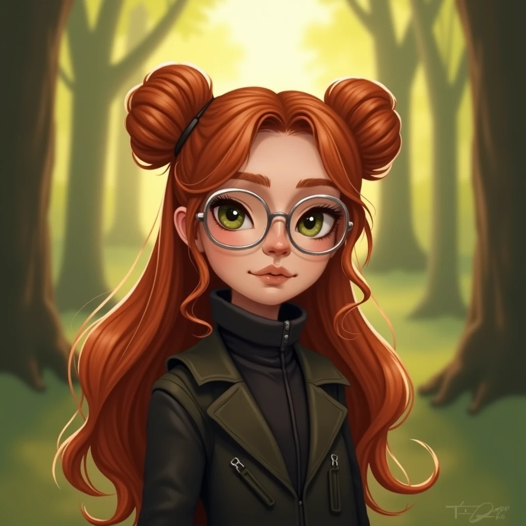 A stylized female character in a soft, painterly art style. She has ...