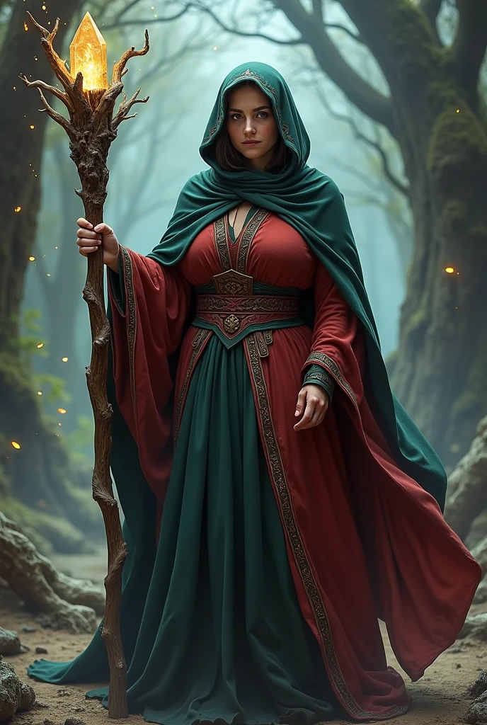 Female, Retired Mage, wearing mage costume, using mage staff - SeaArt AI