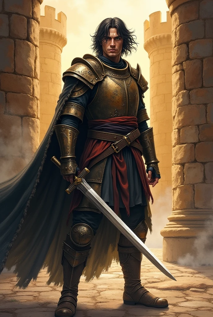 Front view full body token human male, human fighter in a fierce stance ...