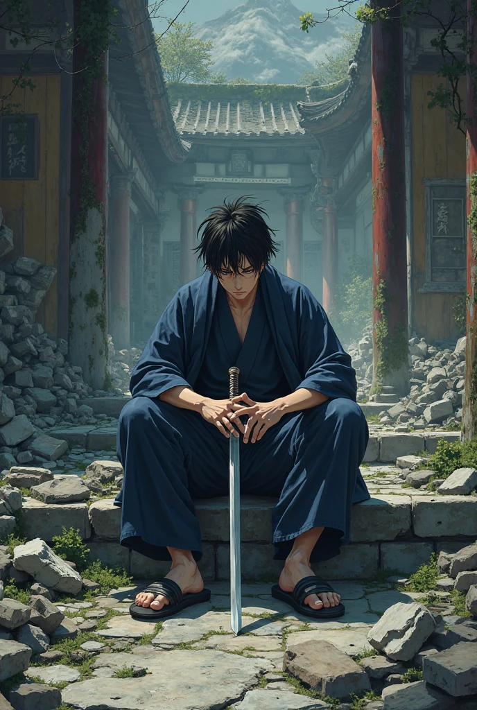 An image of Yamato (de noragami) sitting with a katana in his hands ...