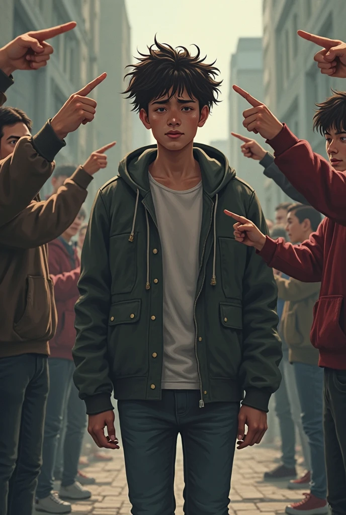 A young man being rejected and despised by his friends. all pointing ...