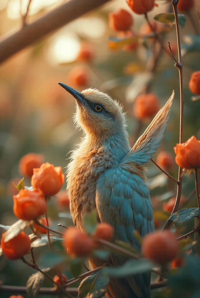 A mesmerizing close-up of a beautiful little bird, lit by the soft ...