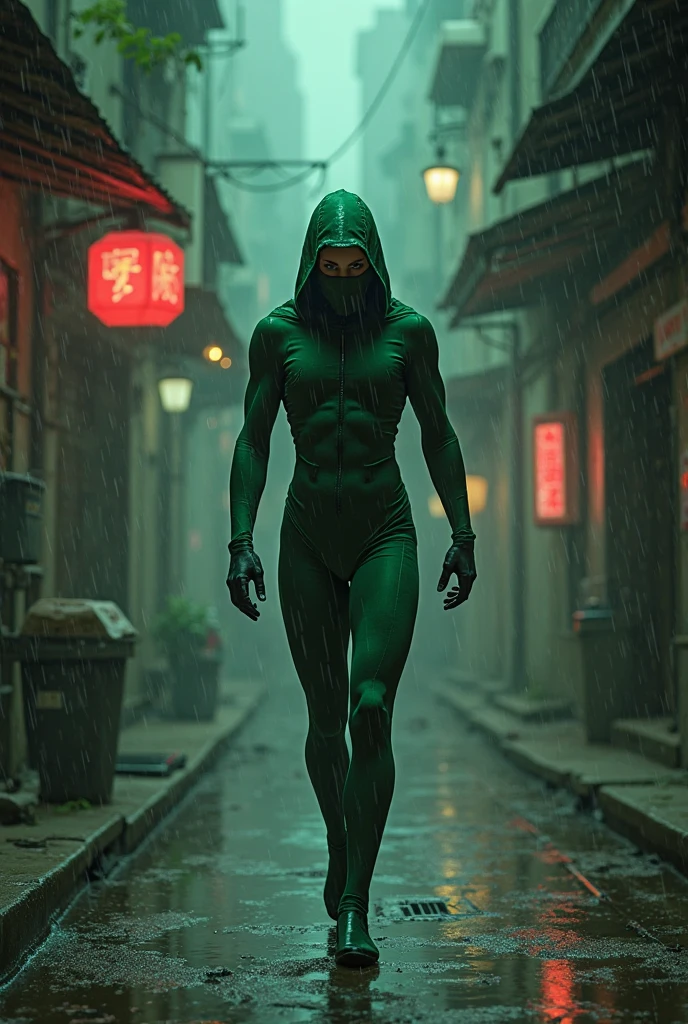 Green ninja h2r dark street - SeaArt AI