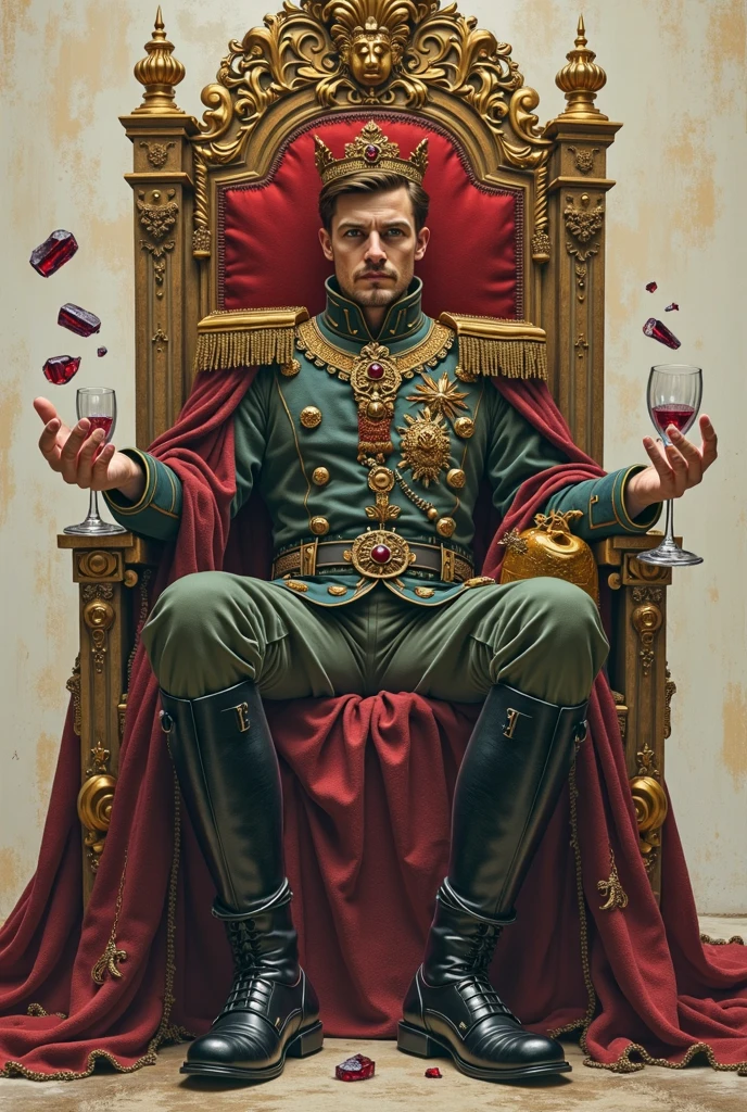 He draws an imposable and melancholic emperor sitting on his precious ...