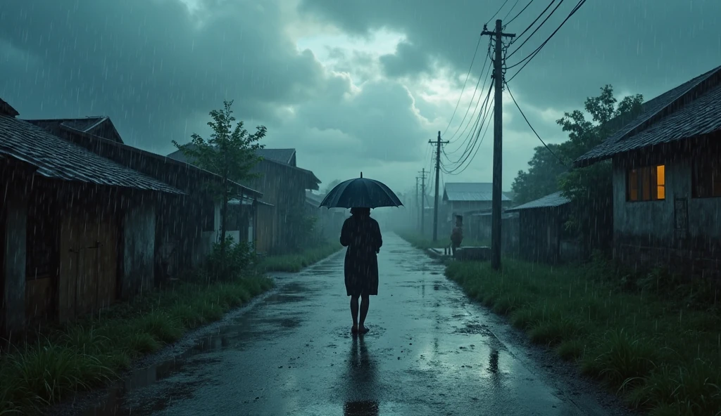 A realistic cinematic scene of a person standing in the middle of a ...