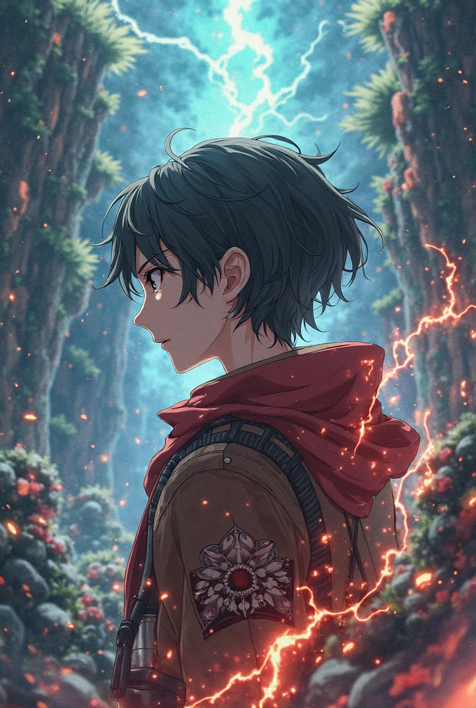 Crée moi une photo de profile simple qui mélange le mangas snk et solo ...