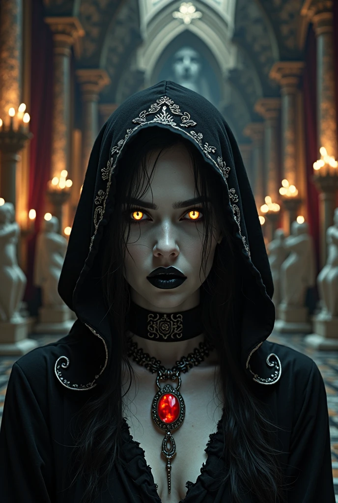 A dark, ultra-detailed Gothic full close-up portrait of a sinister ...