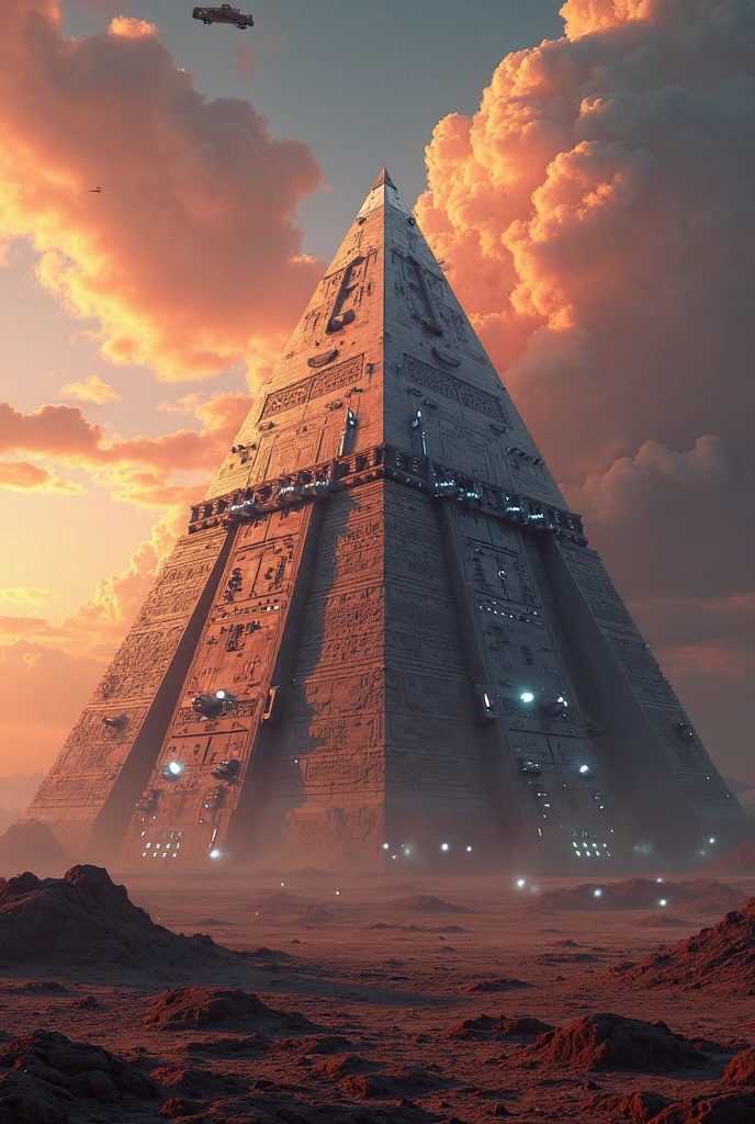 Ancient pyramid transformed into a spaceship, dramatic sci-fi sky ...