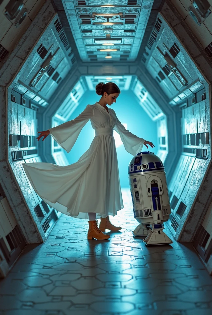 A professional cosplay photograph capturing a Princess Leia portrayal ...