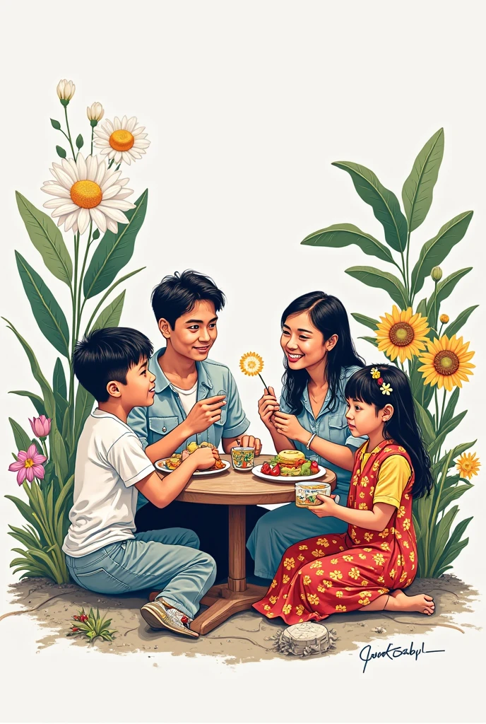 Draw a group of young Filipinos doing different modern activities that ...