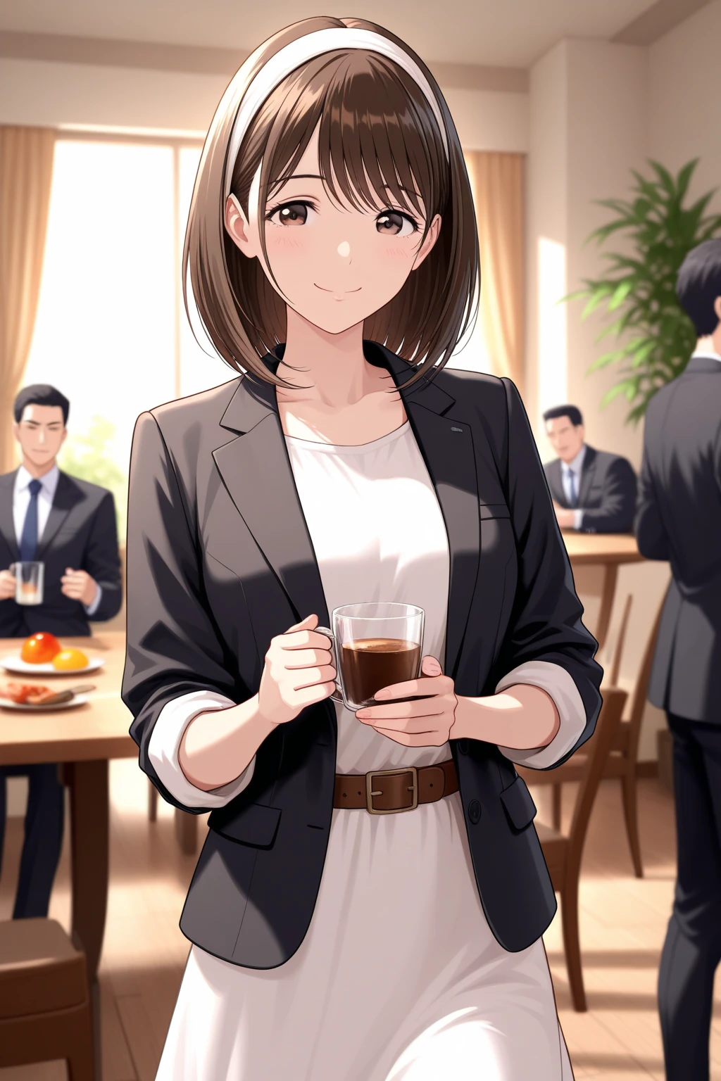 One woman, (solo), black hair, short hair, mouse close, Smile Yan - SeaArt AI