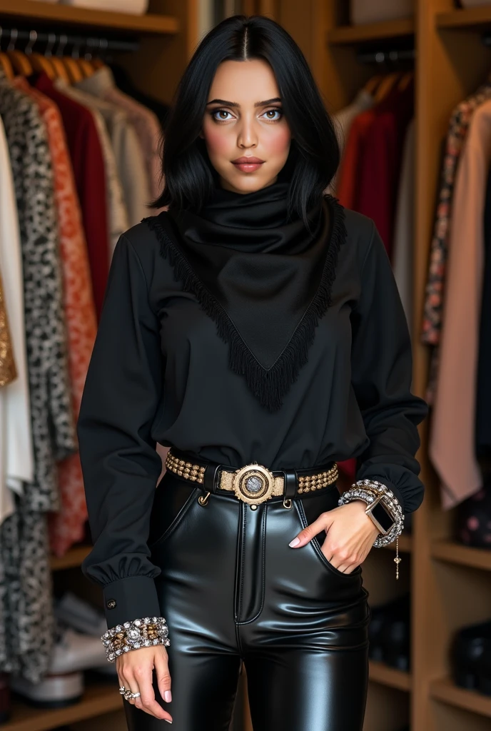 A beautiful woman with a flawless hourglass figure stands confidently ...