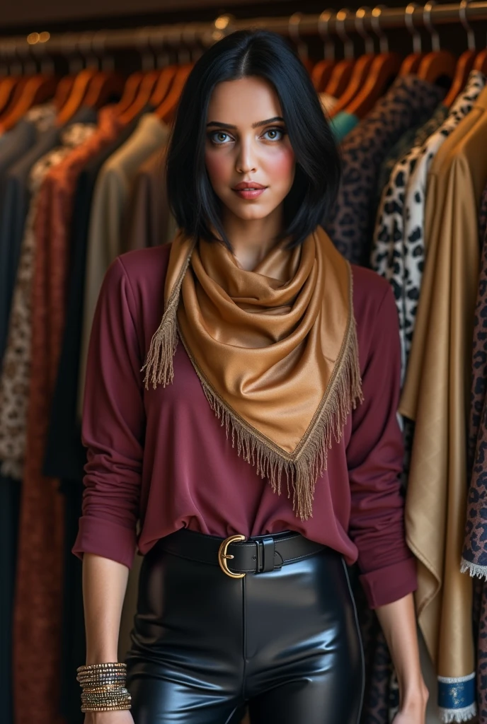 A beautiful woman with a flawless hourglass figure stands confidently ...
