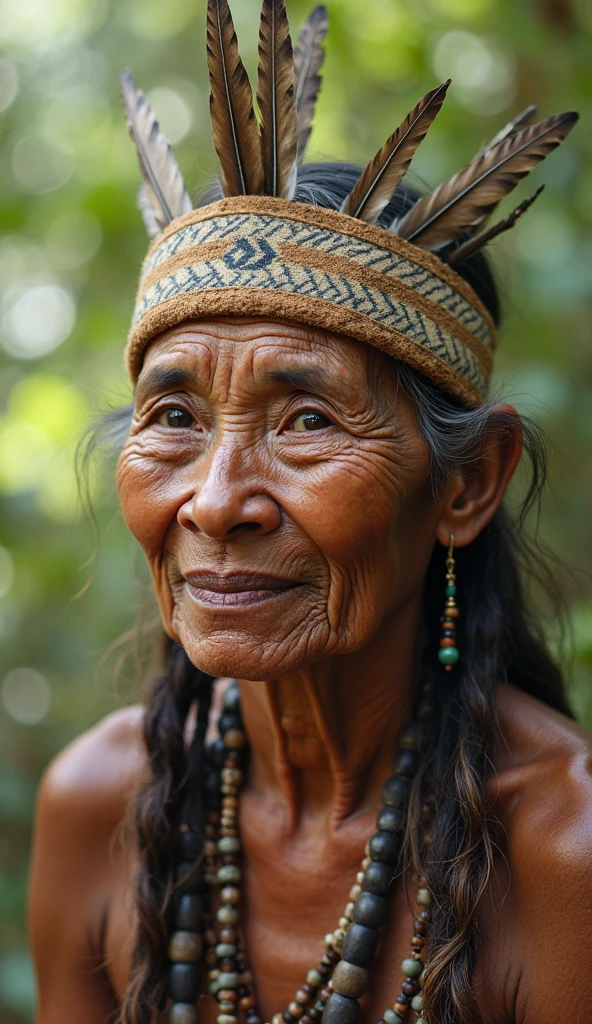 A hyper-realistic close-up of an elderly Indigenous woman wearing a ...